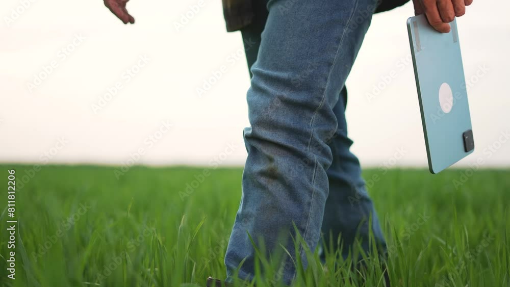 Digital farmer oversees crop growth successful harvest. Farmer uses ...