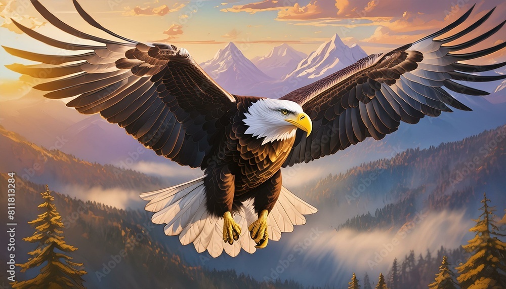 Capture the majestic flight of a bald eagle as it soars effortlessly ...