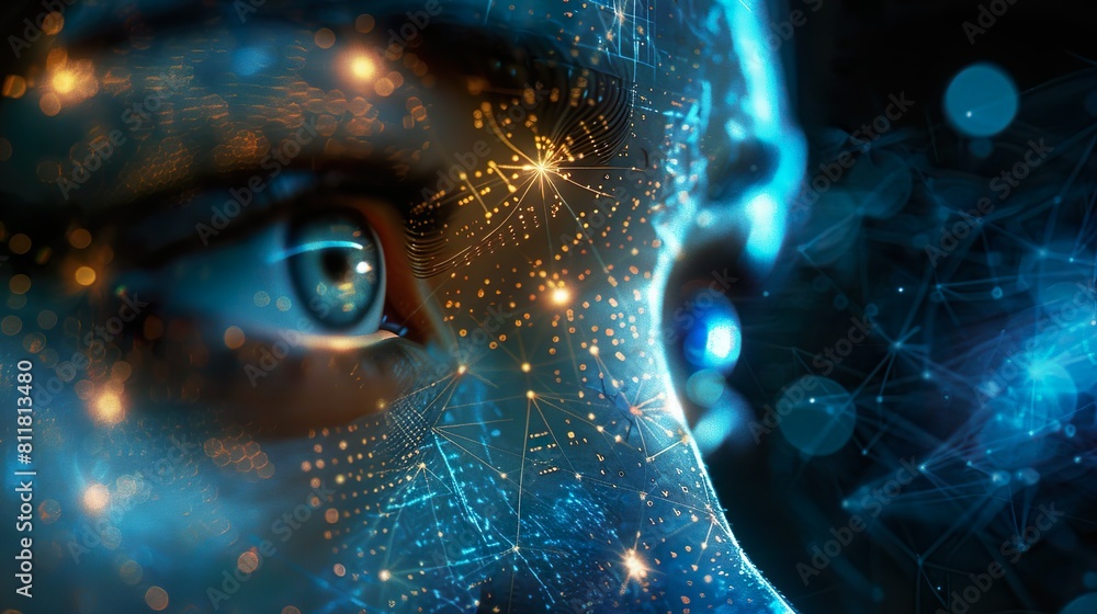 Futuristic Digital Human Face with Glowing Data and Code - Technology ...