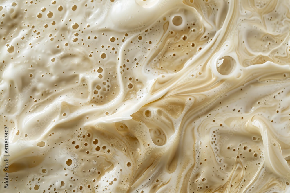 Beige foamy texture in motion top view. Cosmetic facial skin cleanser ...