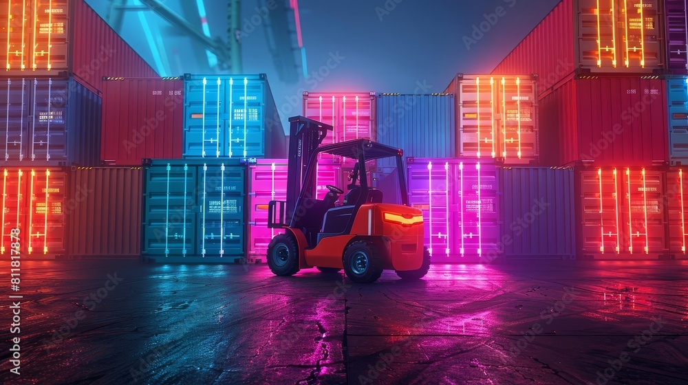 Container handler forklift loading at the docks to truck with stack of ...