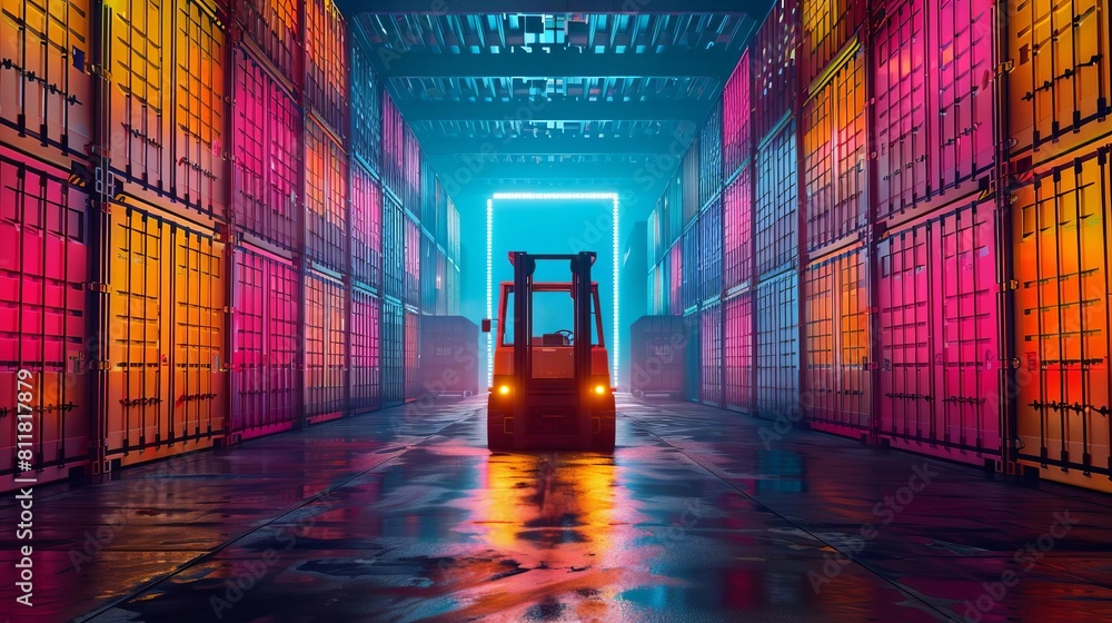 Container handler forklift loading at the docks to truck with stack of ...