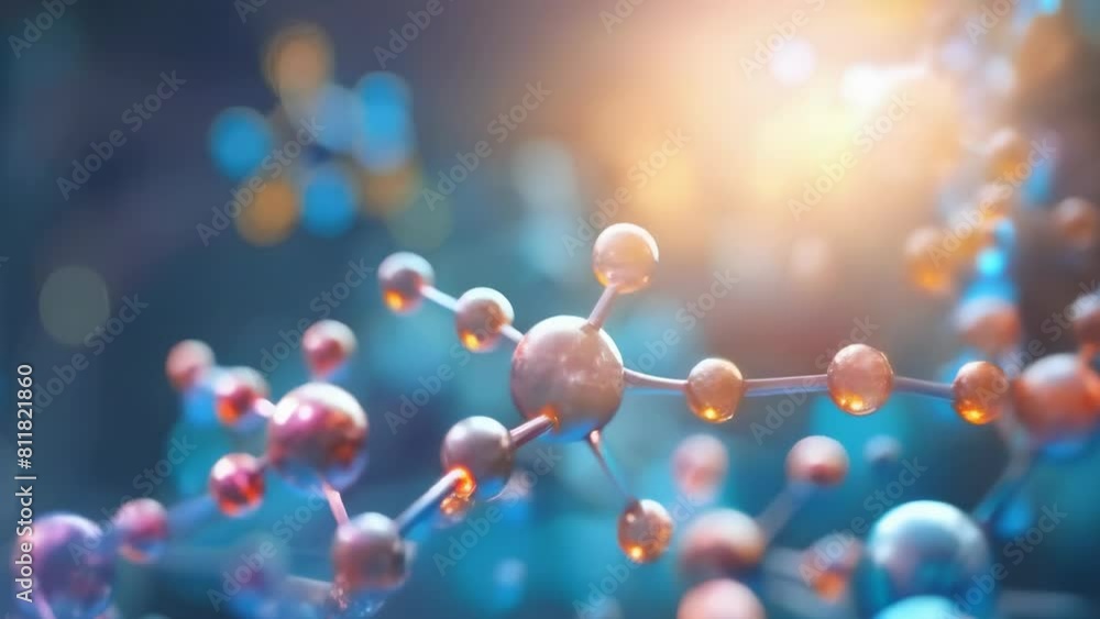 rendering of interconnected molecules with illuminated spherical nodes ...