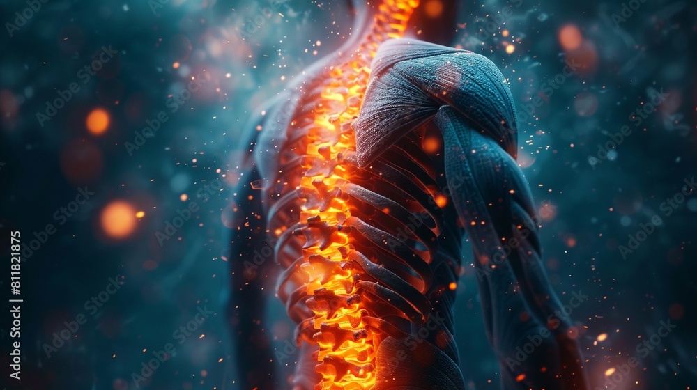 A detailed illustration of the pain in the lumbar spine and spinal cord ...
