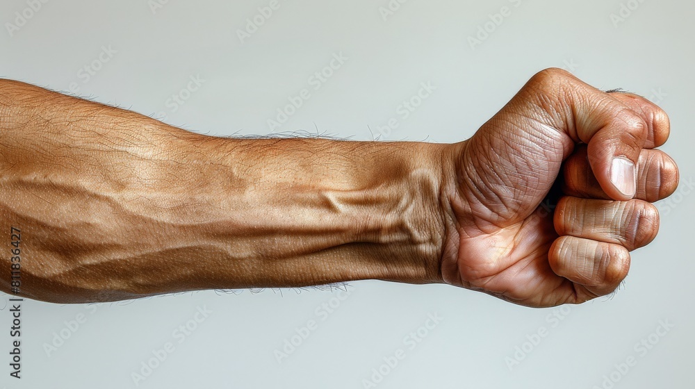 Closeup of an arm with the forearm showing, on a white background and a ...