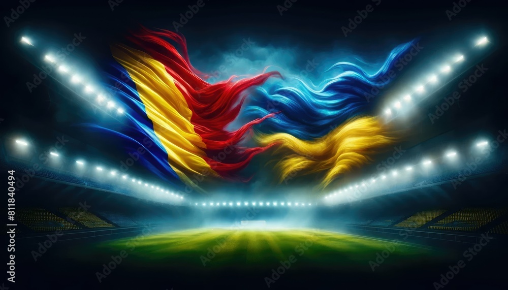 Romania vs. Ukraine football match, country flags and the stadium, UEFA ...
