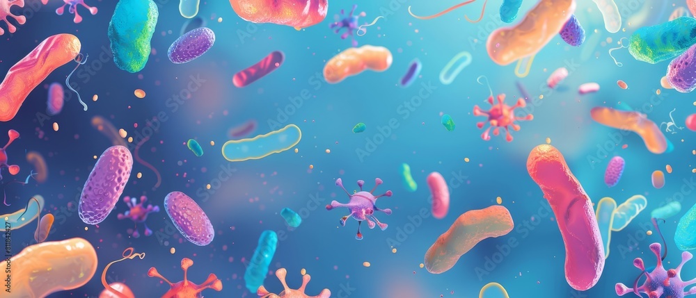 An illustration of microbiology showcases diverse bacteria as seen ...
