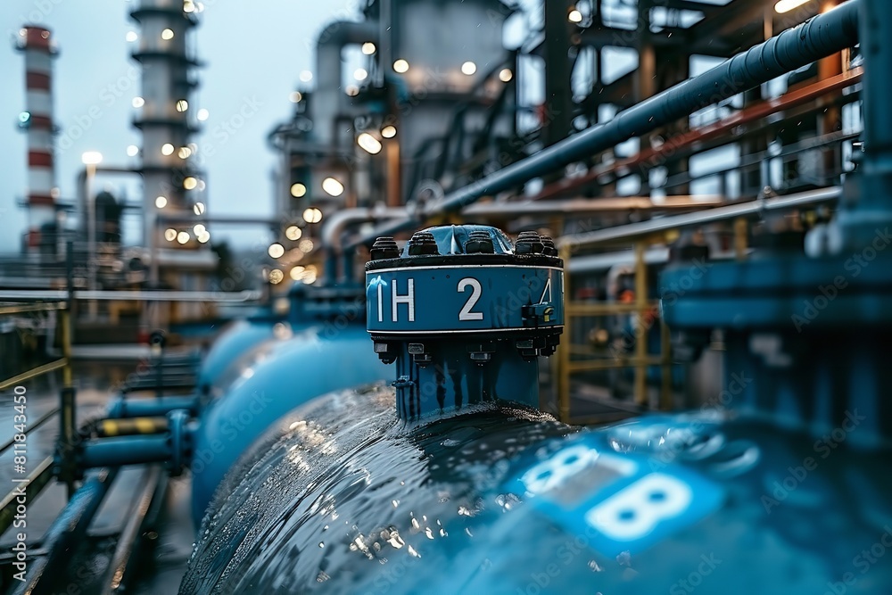 "Close-Up of Industrial Hydrogen (H2) Fuel Storage Tank with Hydrogen ...