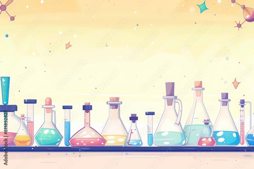 The graphic poster of a science lab filled with beakers and flasks ...
