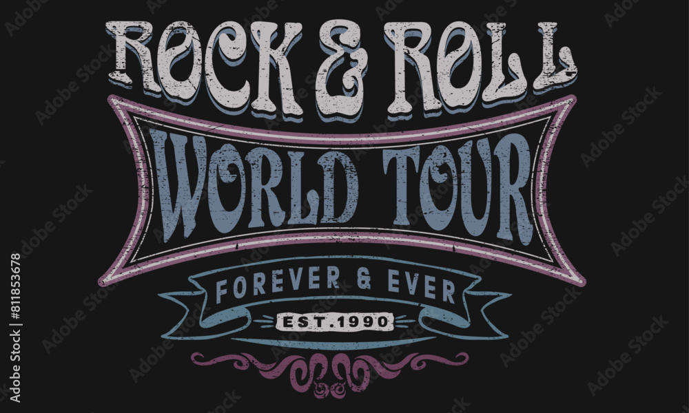 Rock and roll vintage t-shirt design. Music slogan graphic print design ...