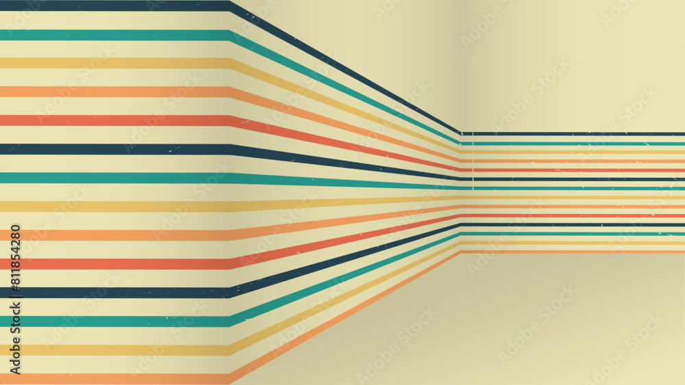 70s retro perspective lines rainbow background. Vintage grunge ...