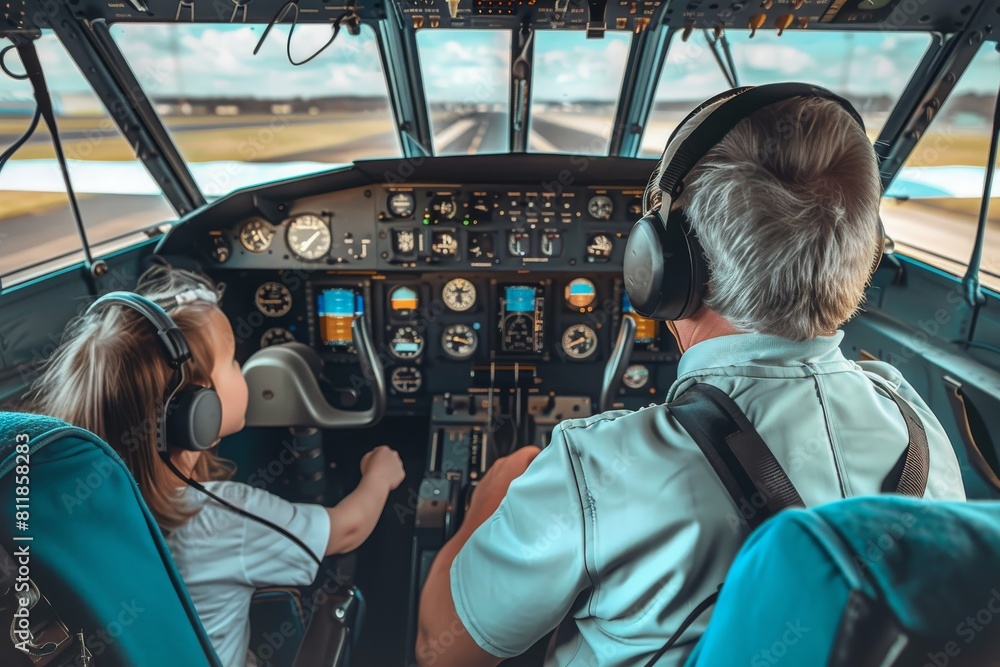 Father and his daughter preparing for flight Father pilot and his ...
