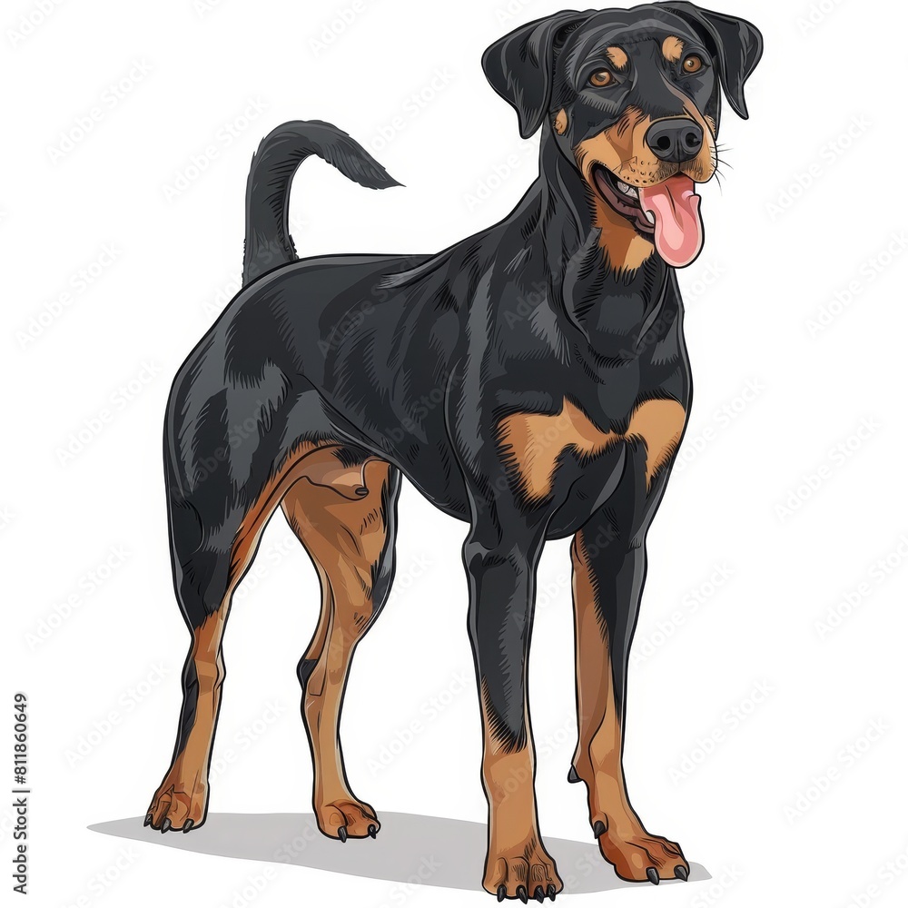 Beauceron dog full-length cartoon sketch portrait on white background ...