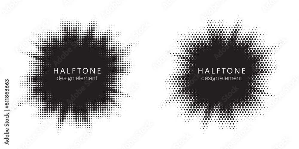 Halftone circle frame background set. Round border Icon using halftone ...