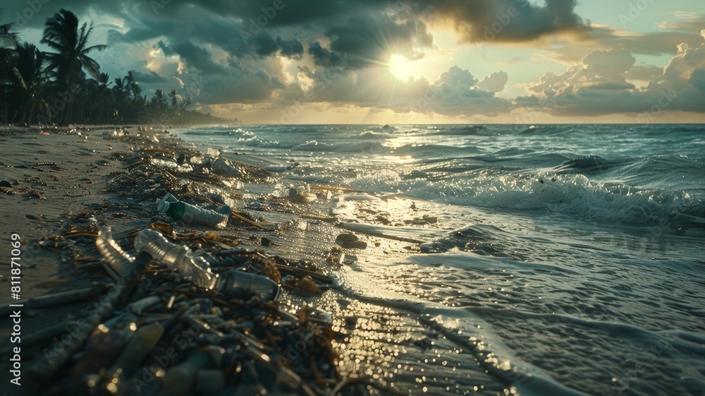 Plastic Waste on the Ocean Beach. Environmental Pollution. Plastic ...