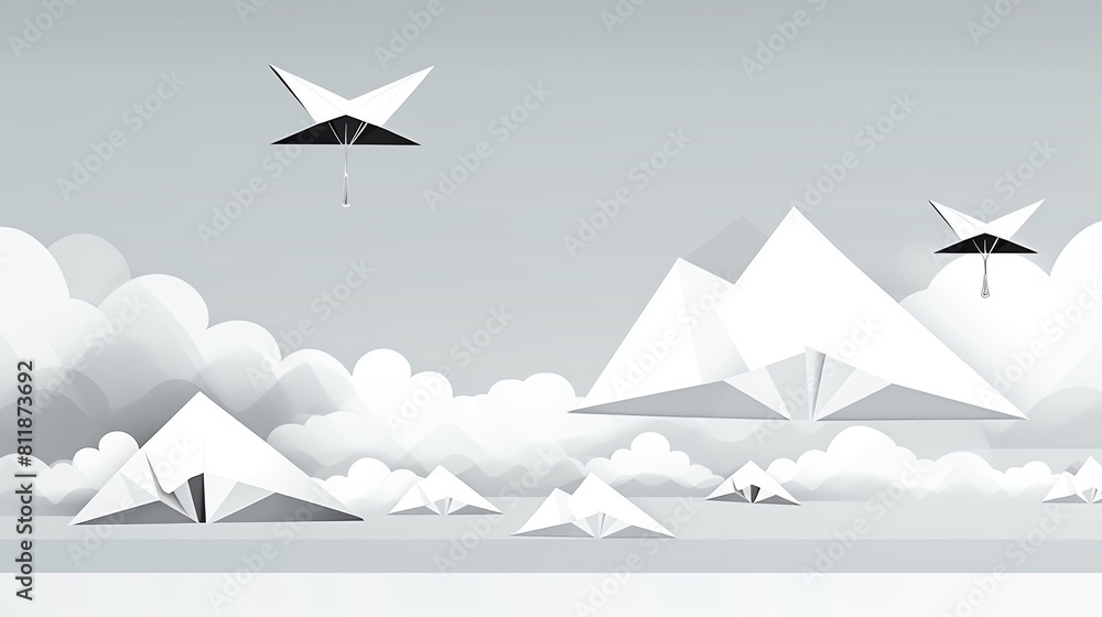 Paper airplanes flat design front view creativity theme cartoon drawing ...
