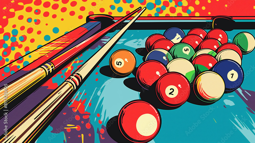 Pop art billiards. Colorful background in pop art retro comic style ...
