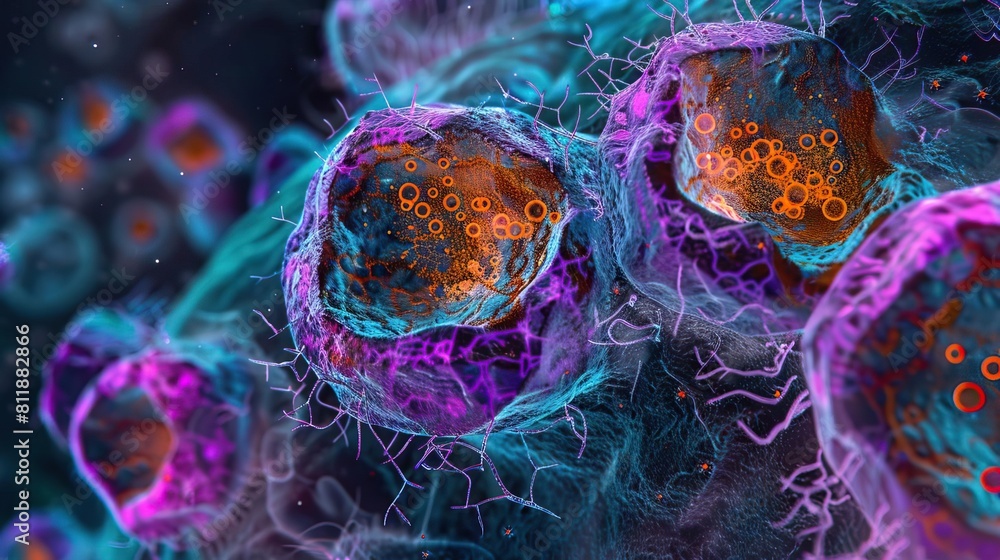 A microscopic image showcasing kidney cells at the micro level ...
