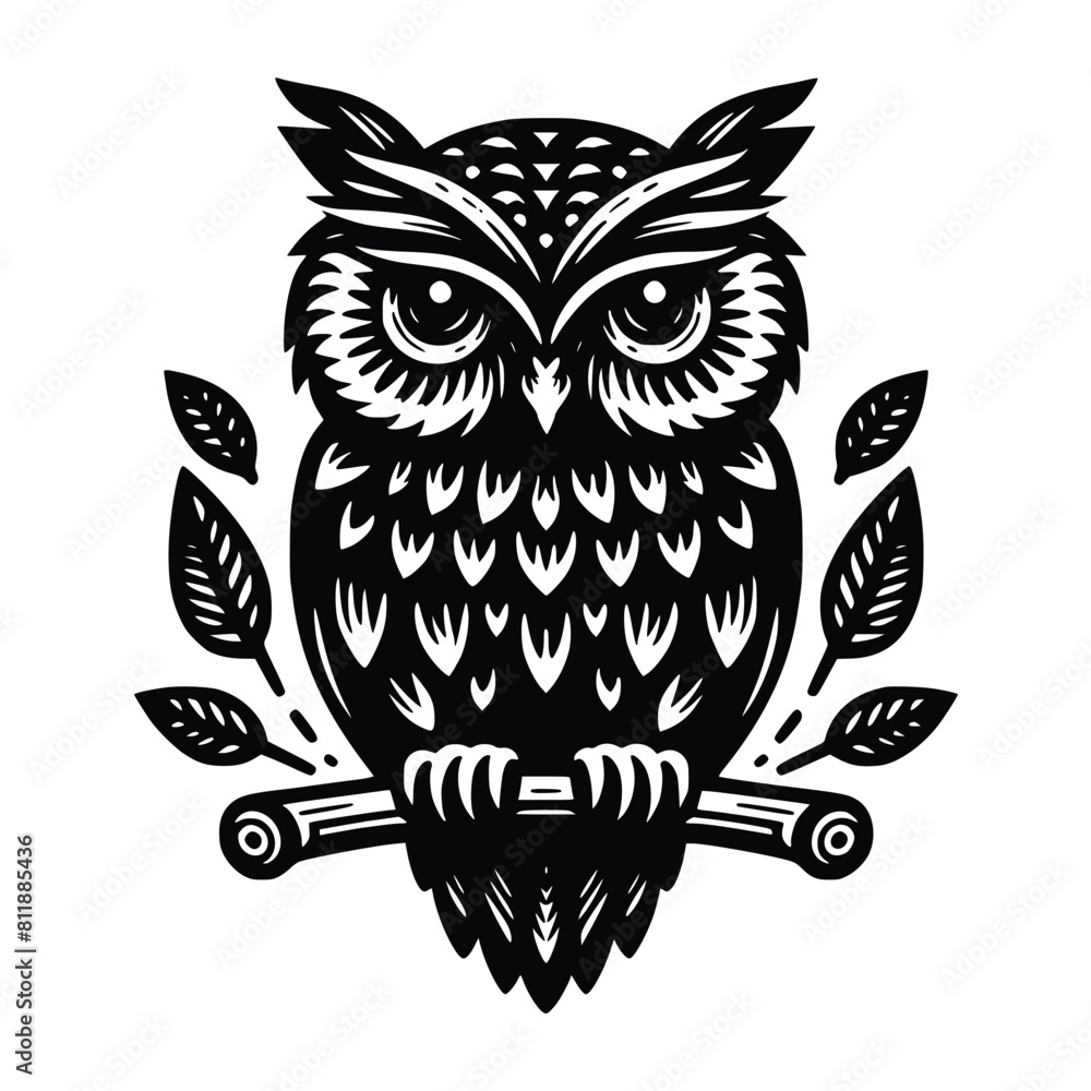 black owl vector illustrator, white background. can be used for emblem ...