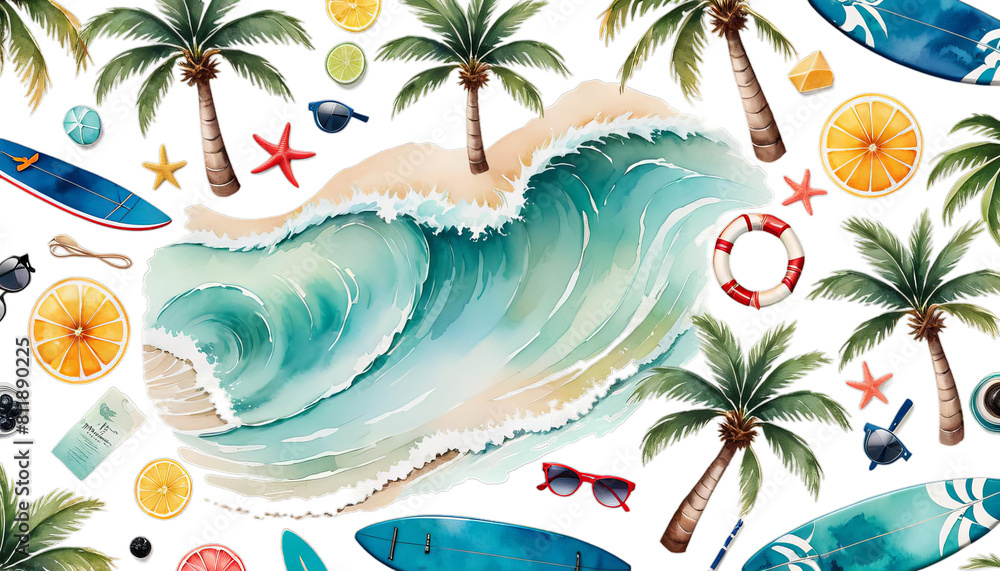 beach summer waves ocean tree friend art clip clipart surf vibes best ...