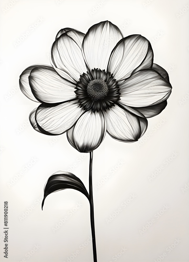 black and white flower.simple Drawing off a flower with style, white ...