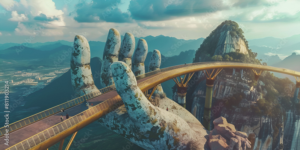 Golden Bridge lifted by hand, hand bridge vietnam nature da nang hill ...