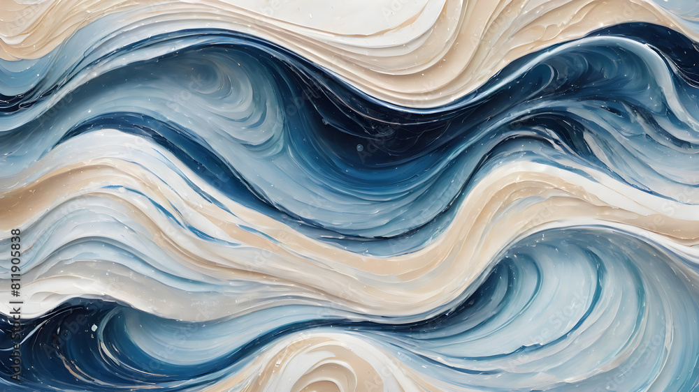 Abstract Ocean Backdrop Blue with Silvery Undertones, Swirling Sea Foam ...
