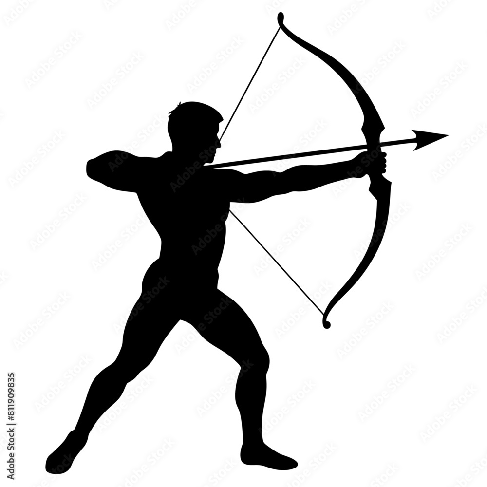 male archer silhouette, black color silhouette, white background Stock ...