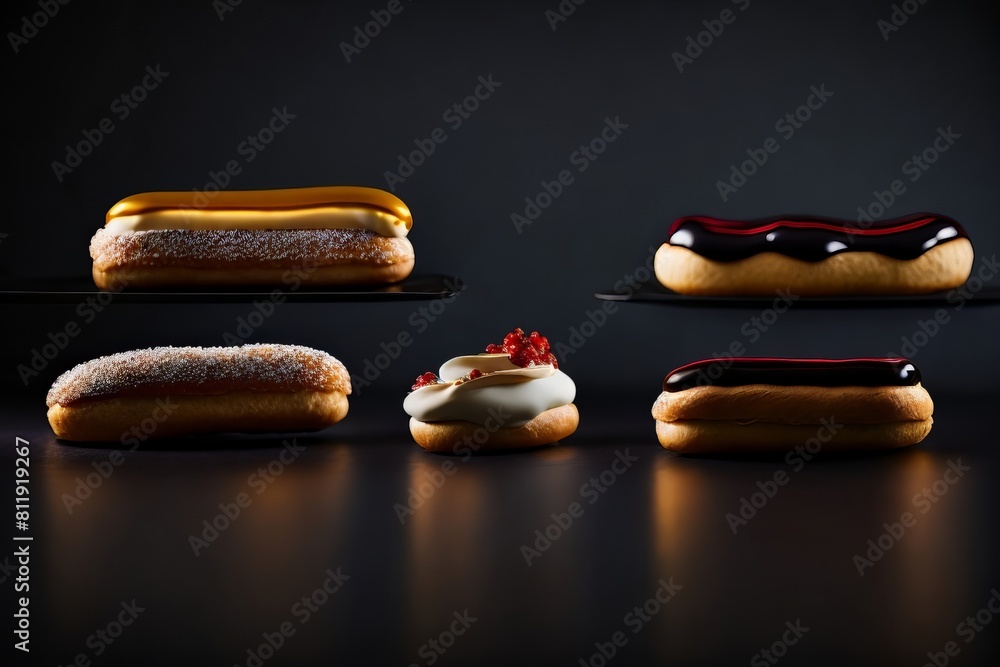 eclairs, minimalist, traditional, natural light, professional food ...