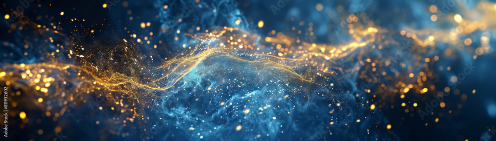 Abstract blue background with yellow and gold elements, futuristic ...