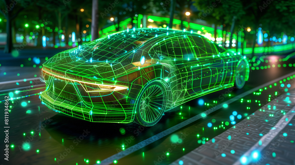 green blueprint of a car, black background, technical diagrams Stock ...