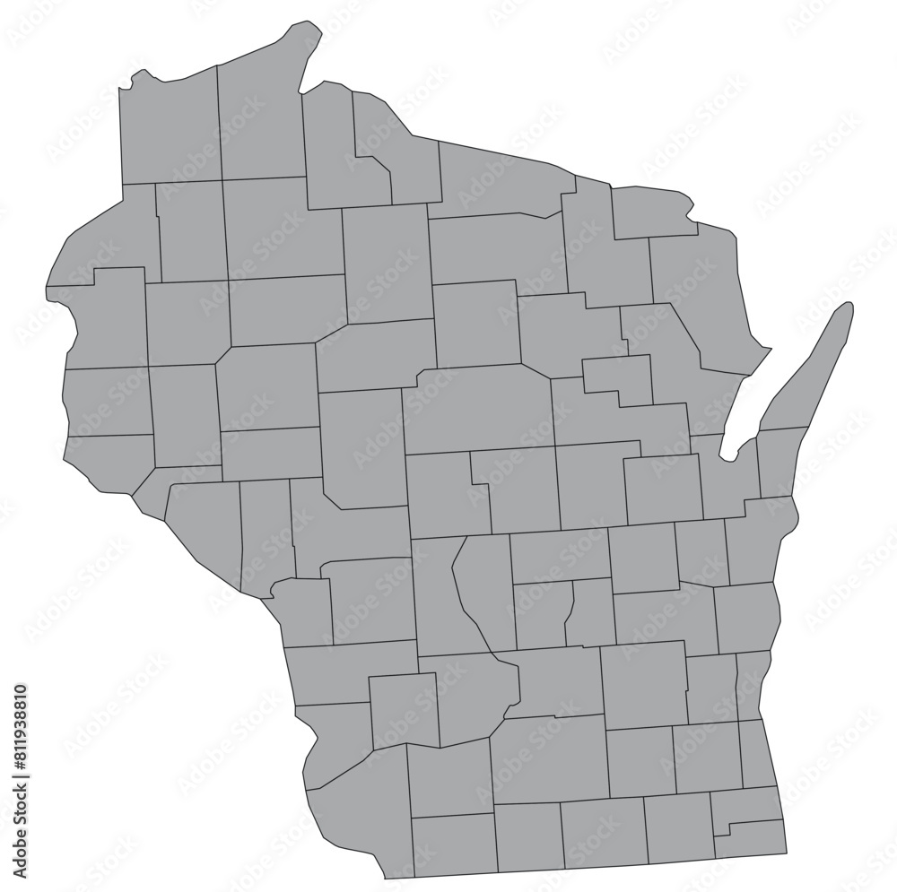 Map of the US states with districts. Map of the U.S. state of Wisconsin ...
