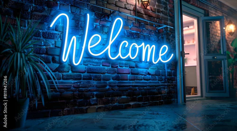 A neon sign that says "Welcome" in cursive script. Aesthetic photo of ...