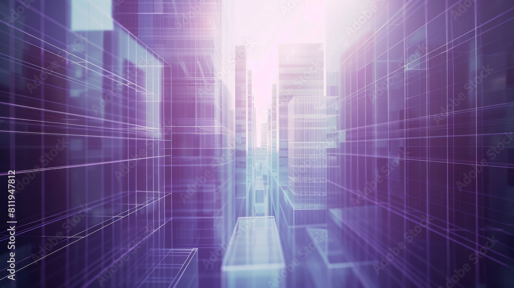 Line-based translucent graphics with street scenery, block buildings ...