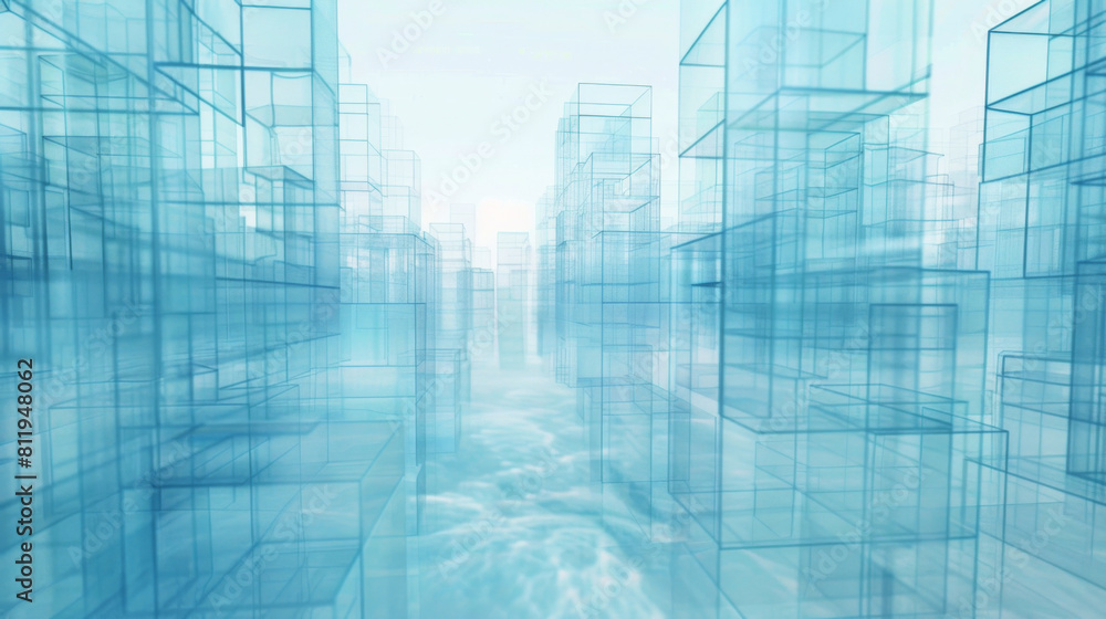 Line-based translucent graphics with street scenery, block buildings ...