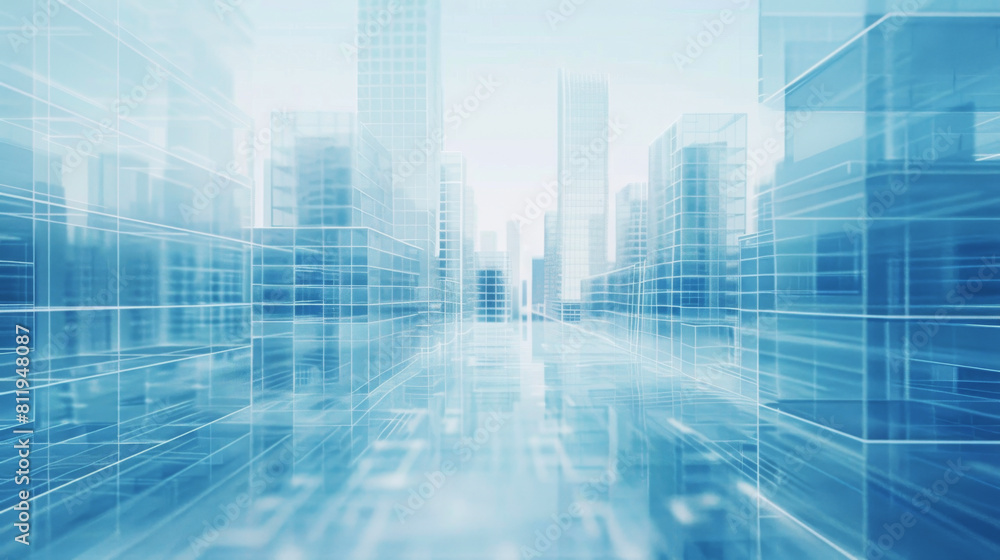 Line-based translucent graphics with street scenery, block buildings ...