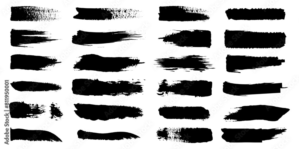Black ink brushes collection. Set of black grunge paint brush. Ink ...