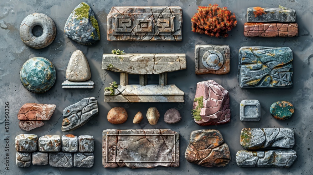 Simple stone altar - a set of various stone altars - various models ...