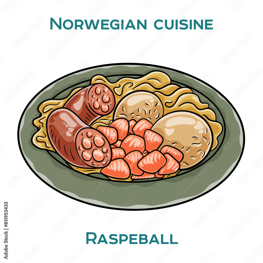 Traditional Norwegian food. Raspeball on white background. Isolated ...
