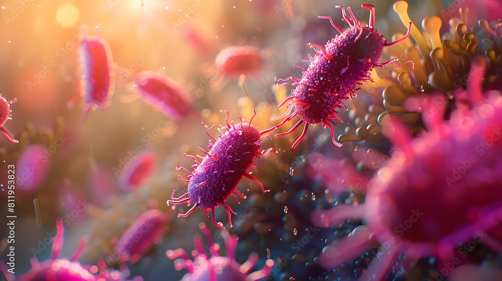 A detailed illustration of bacteria, showcasing their unique shapes and ...