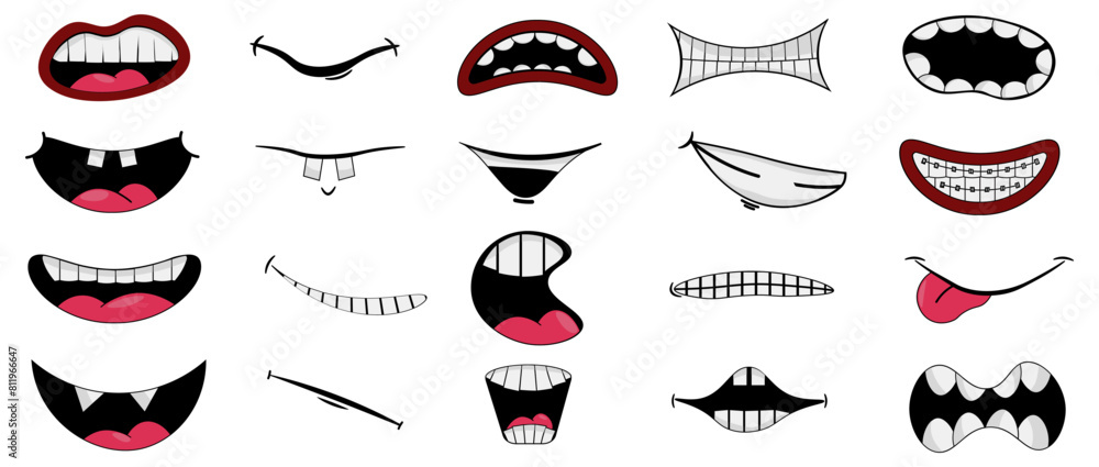 Cartoon funny smile mouth collection. Mouth smile in cartoon doodle ...