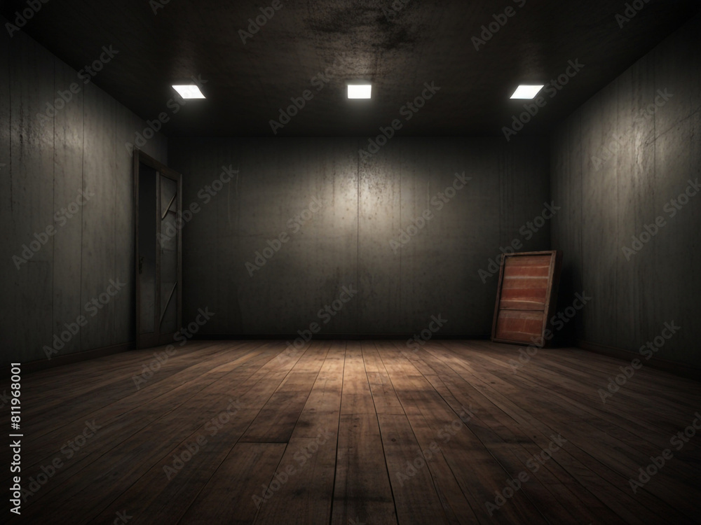 Empty black dark room with wooden flooring Stock Photo | Adobe Stock