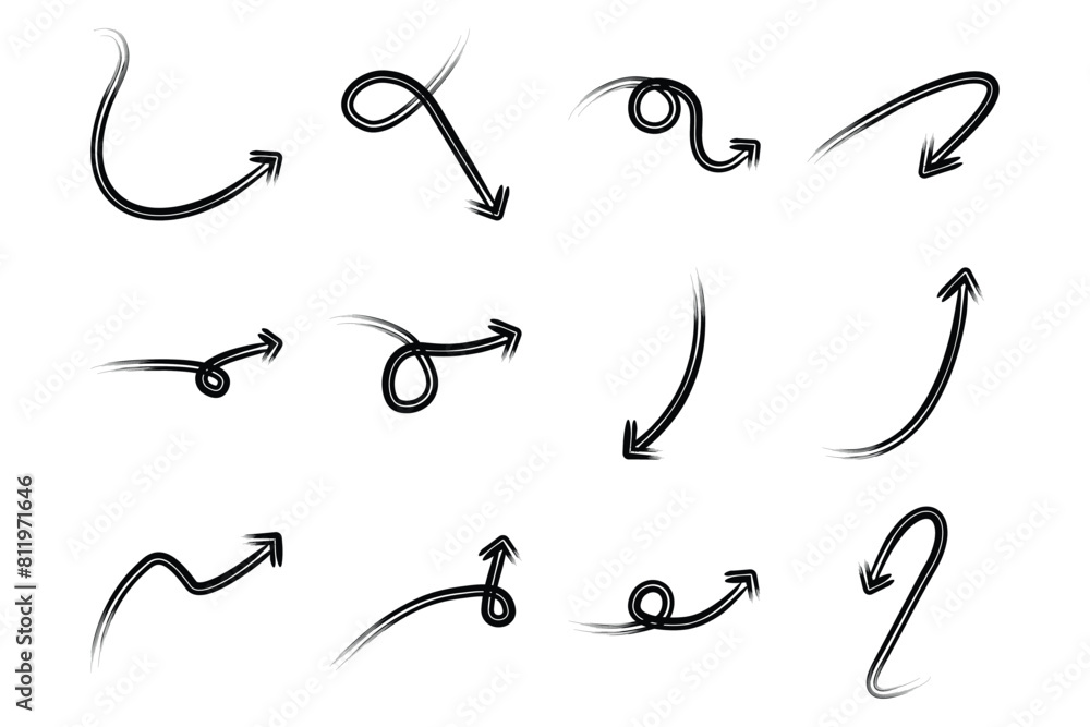 Double line Brush Arrow Direction Shape Curved Line Pictogram Symbol ...