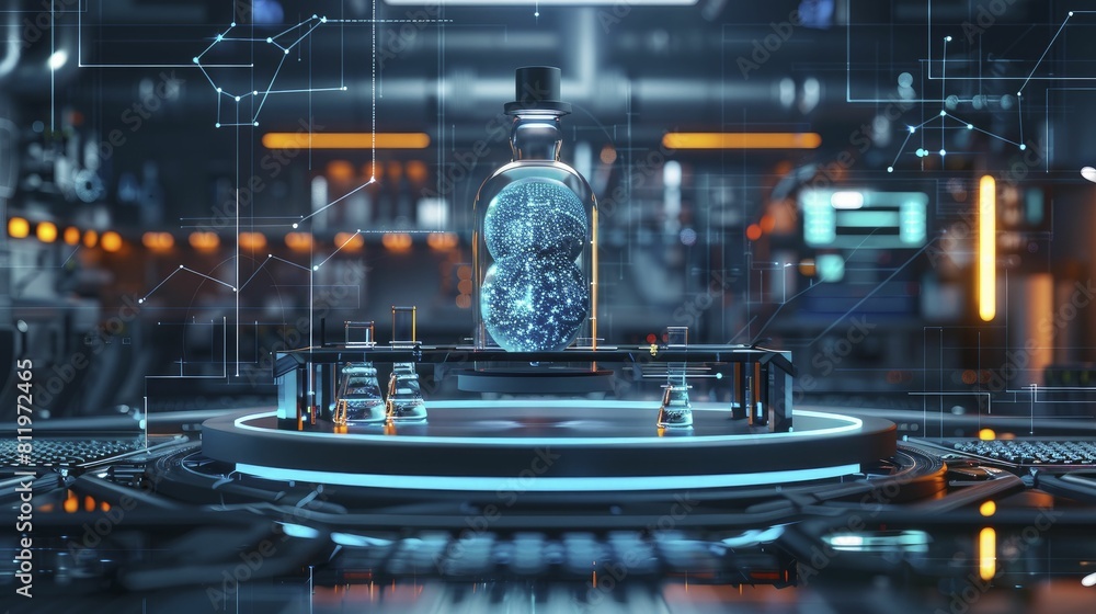 Futuristic Lab Podium, front view focus, with a High Tech Laboratory ...