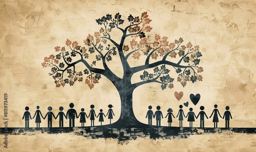 family tree with figures of people holding hands Stock Illustration ...