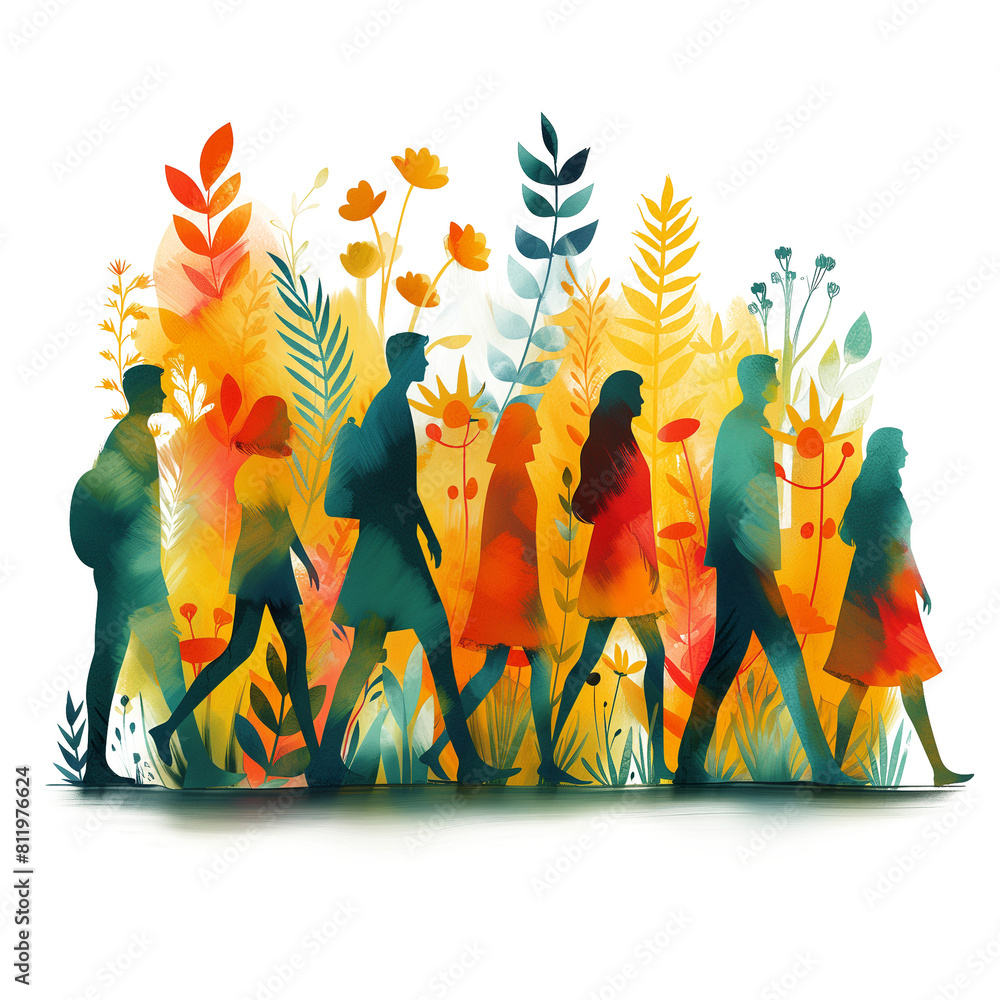 Colorful human figures in nature, diversity and coexistence transparent ...