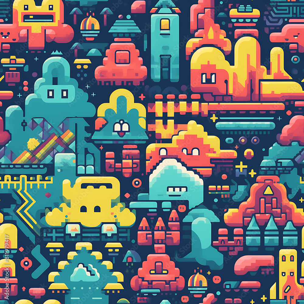 8 bits digital game art seamless pattern, the design for apply a ...