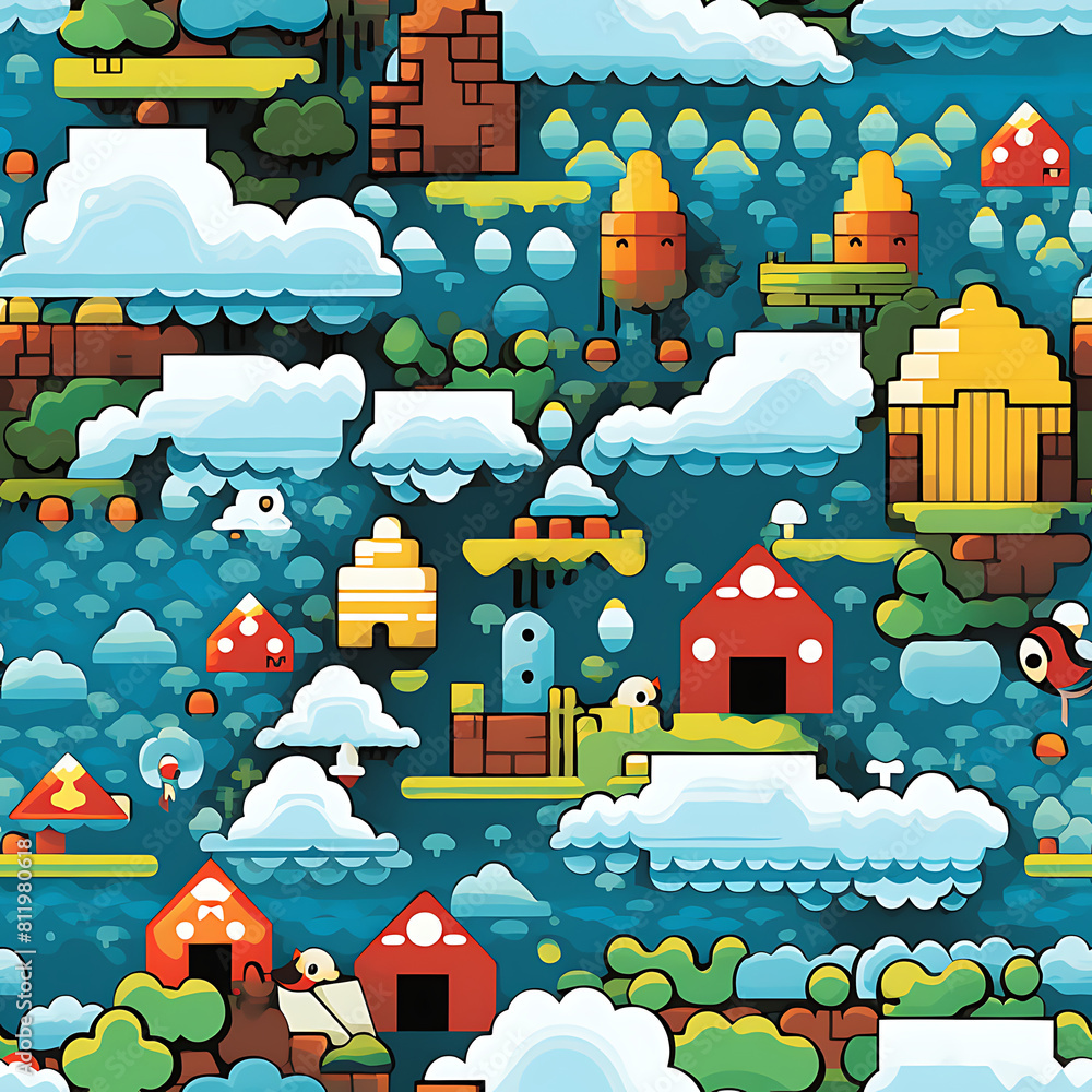 8 bits digital game art seamless pattern, the design for apply a ...