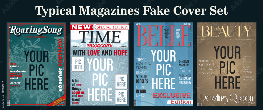 Typical Magazines Fake Cover Set. Color Magazines First Page ...