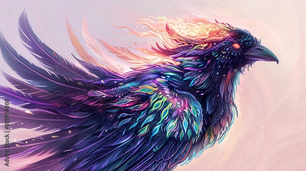 Create a detailed sketch of a fantastical bird species with iridescent ...
